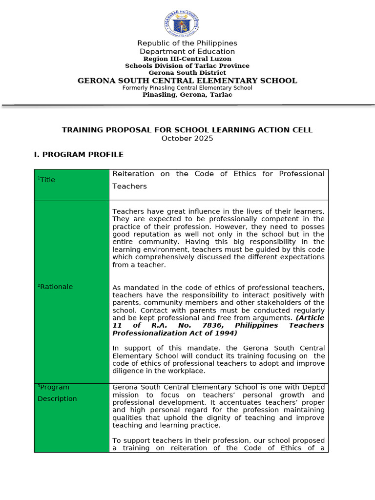 SLAC-PROPOSAL-code of Ethics | PDF | Teachers