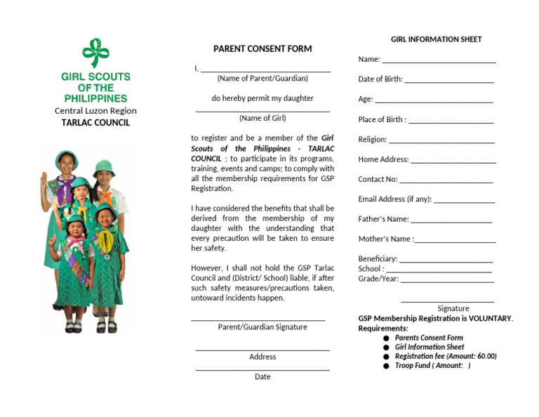 Tarlac Girl Scouts Parent Consent Form | PDF