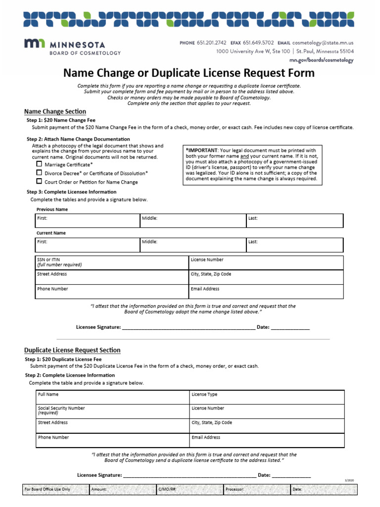 2021-2 Name Change or Duplicate License Request Form - tcm21-44217 ...