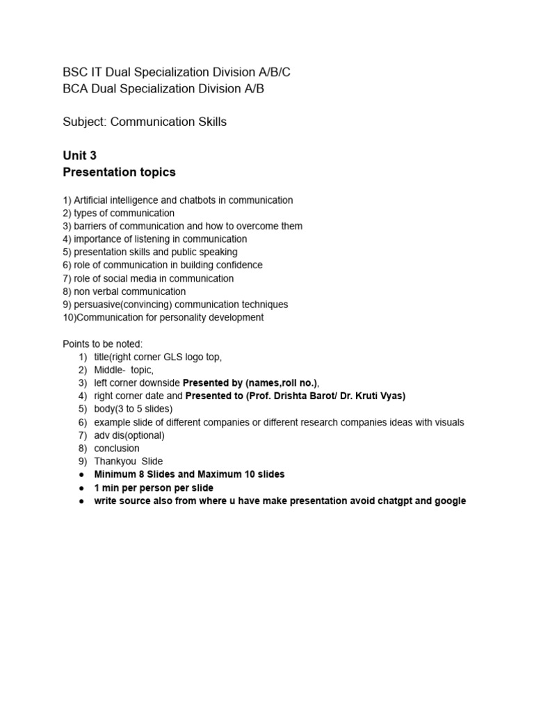 Presentation Topics-Communication Skills | PDF