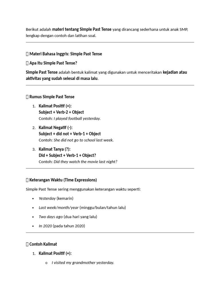 Panduan Simple Past Tense untuk SMP | PDF