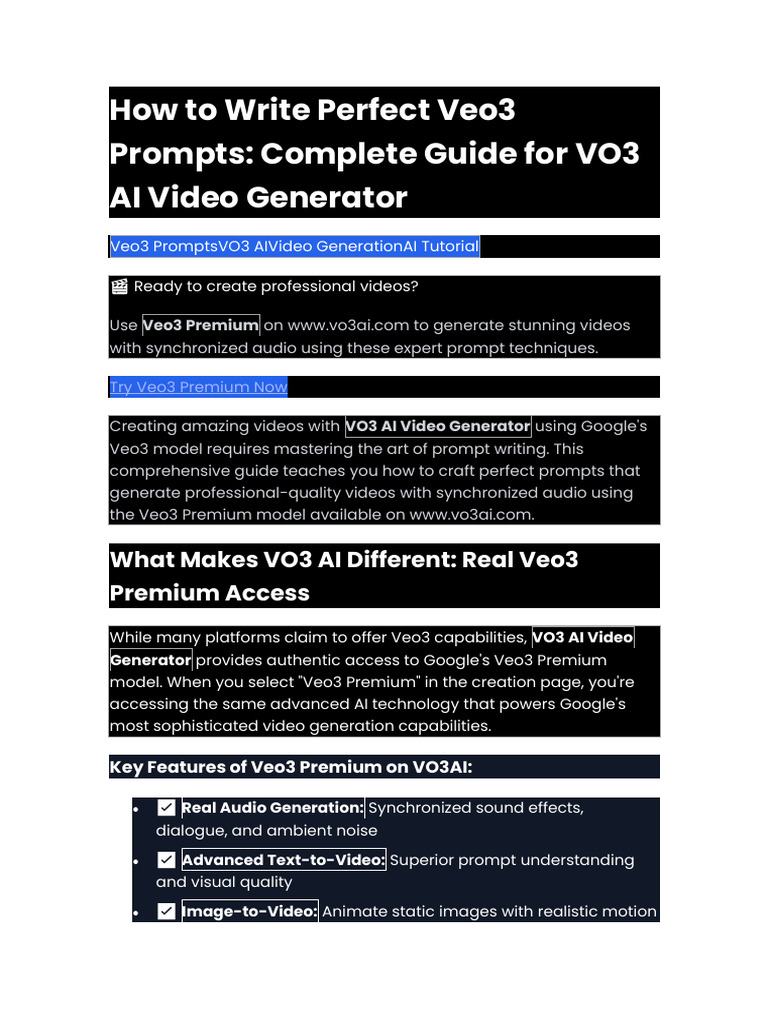 Mastering Veo3 Prompts for Video Creation | PDF | Video | Artificial ...