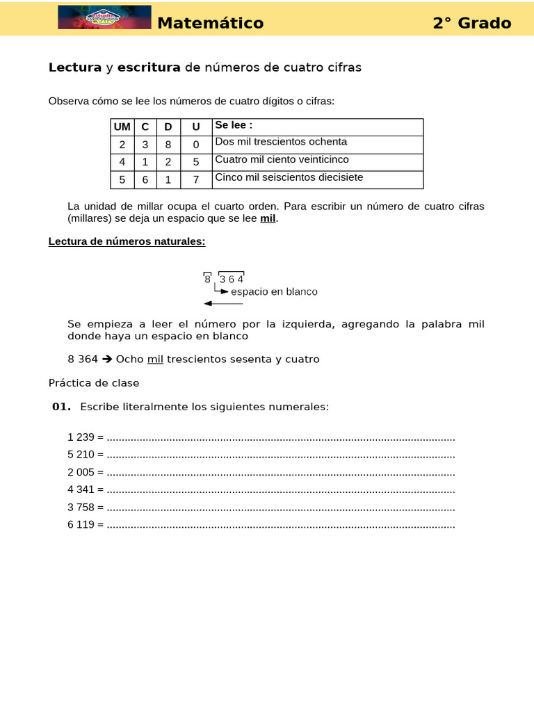 Lectura de Números de Cuatro Cifras | PDF | Números | Aritmética