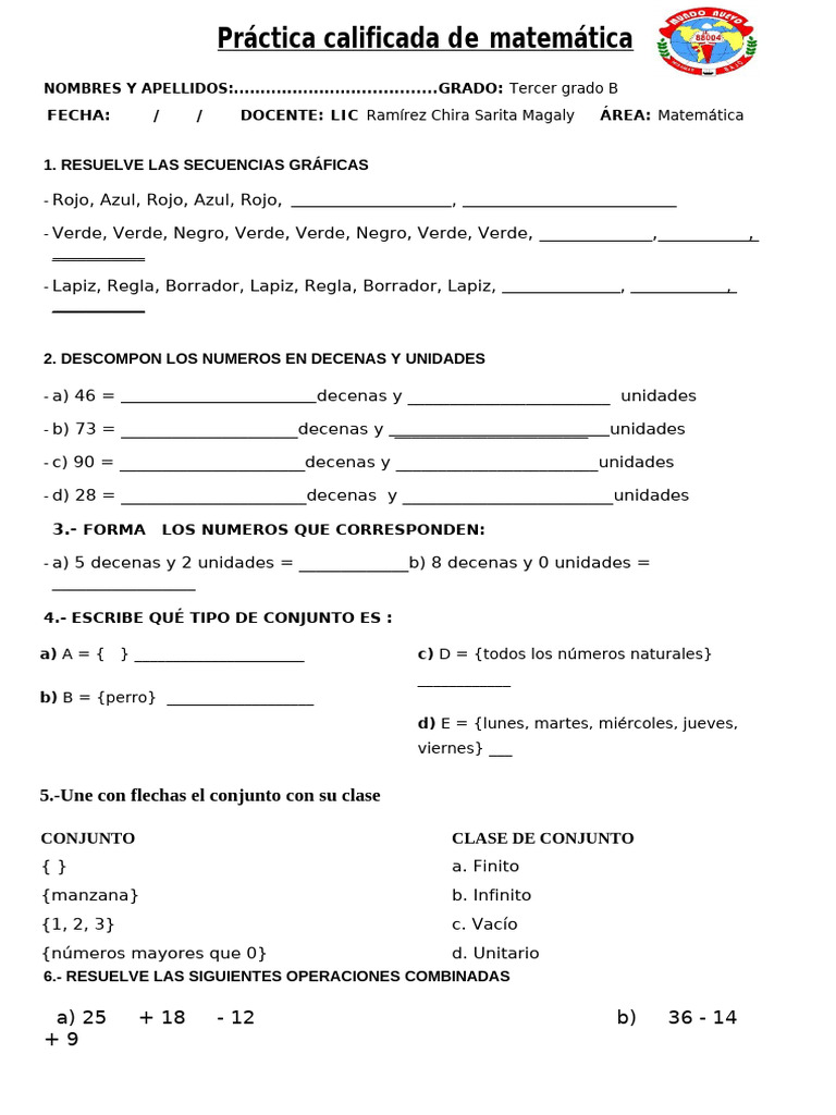 Practica Matematica 3er Grado | PDF