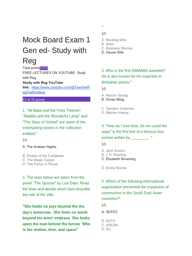 Mock Board Exam Study Guide | PDF | Atomic Nucleus | Atoms