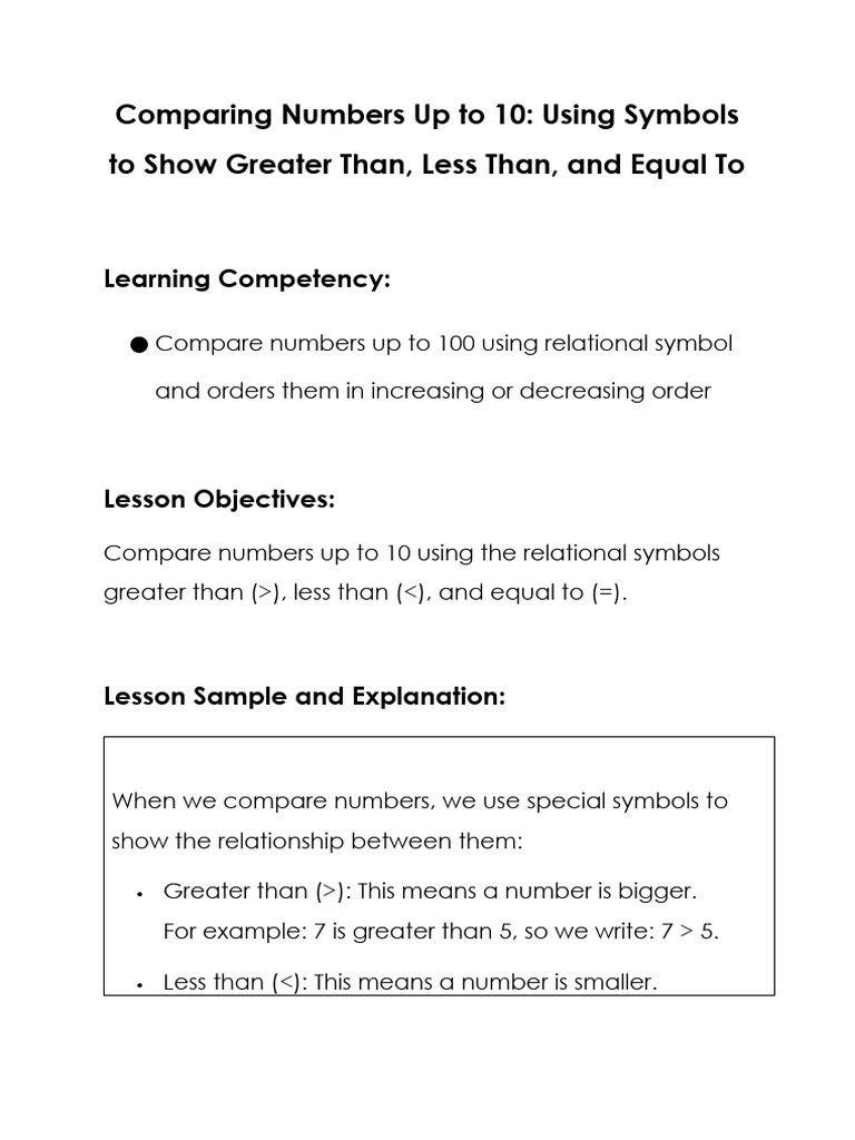 Comparing Numbers with Symbols | PDF