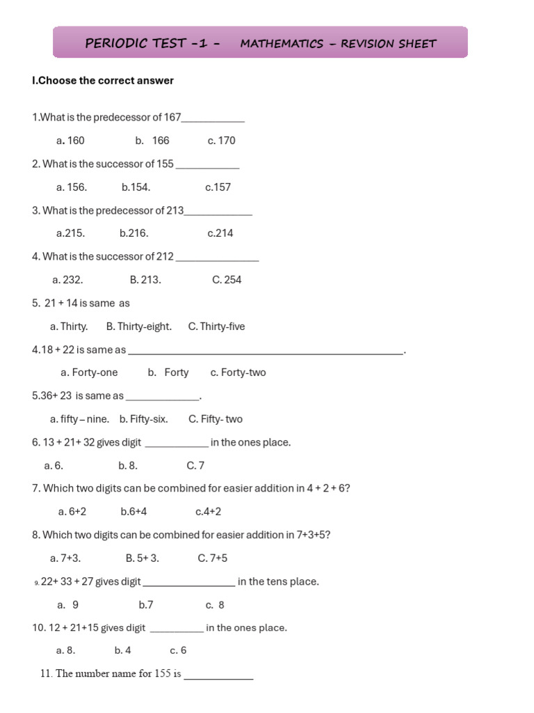 Math Revision Worksheet for Students | PDF | Chess | Chess Theory