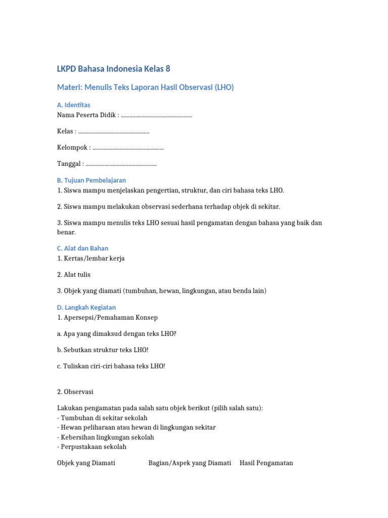 LKPD Teks LHO | PDF