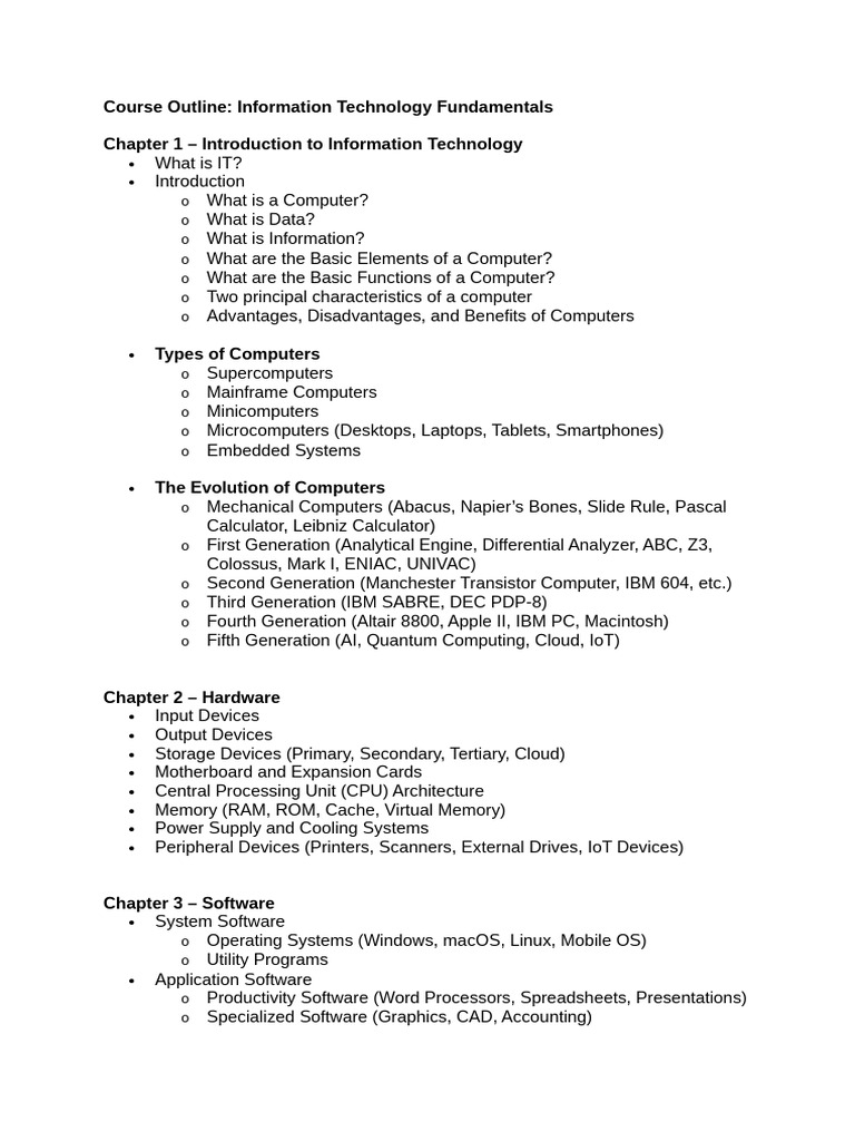 Information Technology Fundamentals - Course Outline | PDF | World Wide Web | Internet & Web