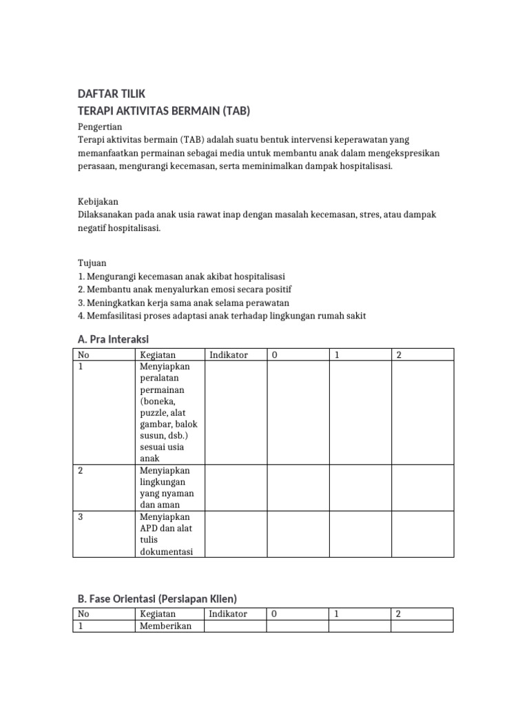 Daftar Tilik TAB 1 | PDF