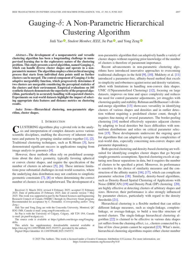 2025 TPAMI Gauging-Delta A Non-Parametric Hierarchical Clustering Algorithm | PDF | Cluster ...