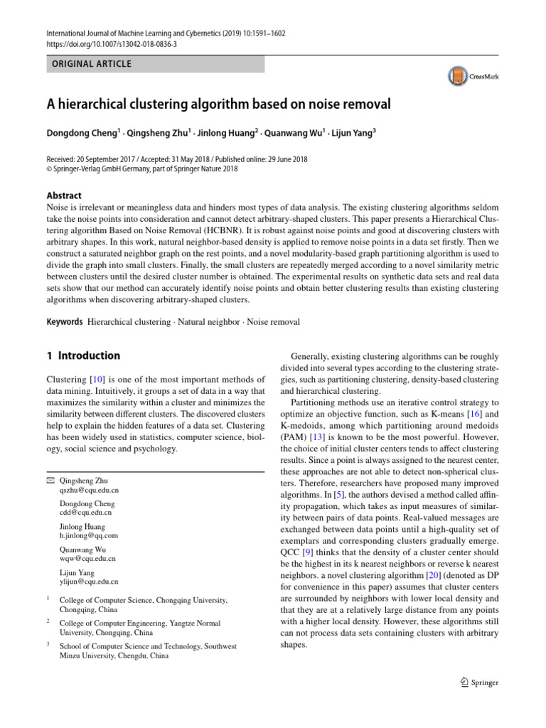 A Hierarchical Clustering Algorithm Based On Noise Removal | PDF | Cluster Analysis | Machine ...