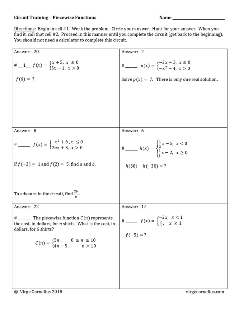 Circuit Training: Piecewise Functions | PDF | Mathematics ...