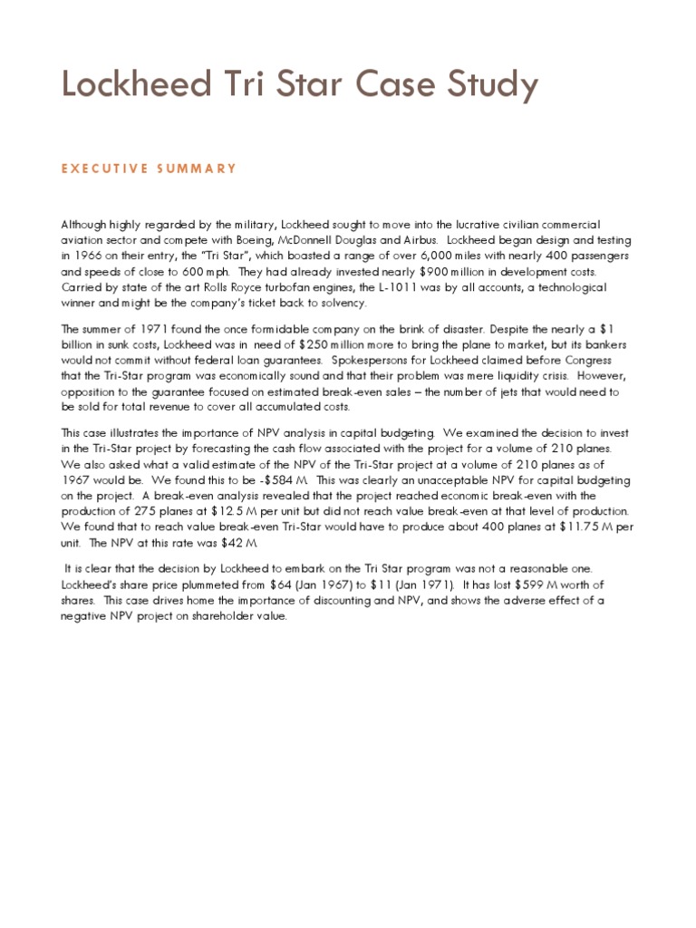 Lockheed Tri Star Financial Analysis | PDF | Net Present Value ...