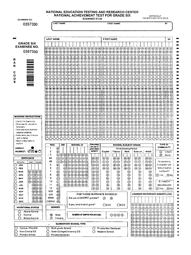 NAT Answer Sheet Sample | PDF