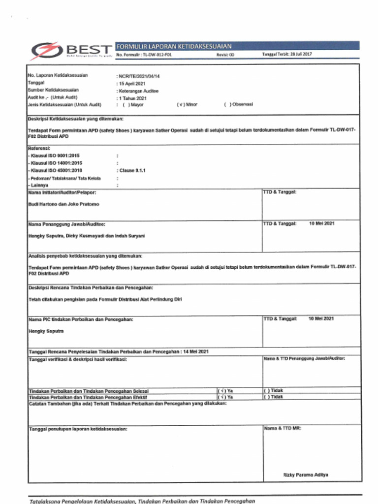 7.form Permintaan APD | PDF