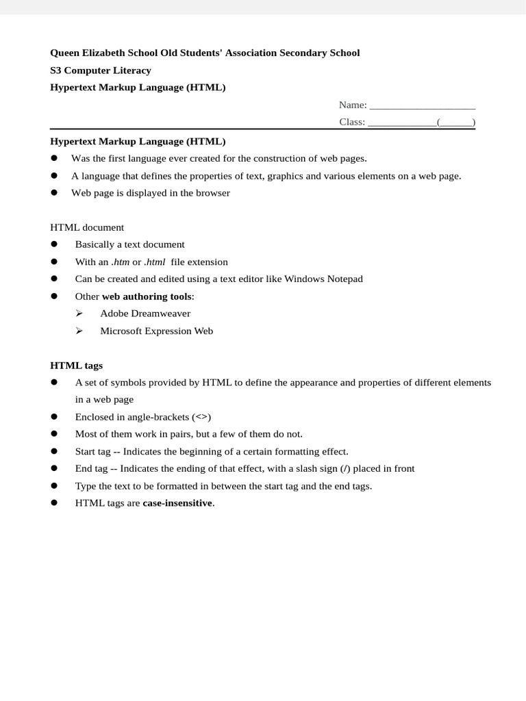 2324 HTML Worksheet Eng | PDF | Html | Hyperlink