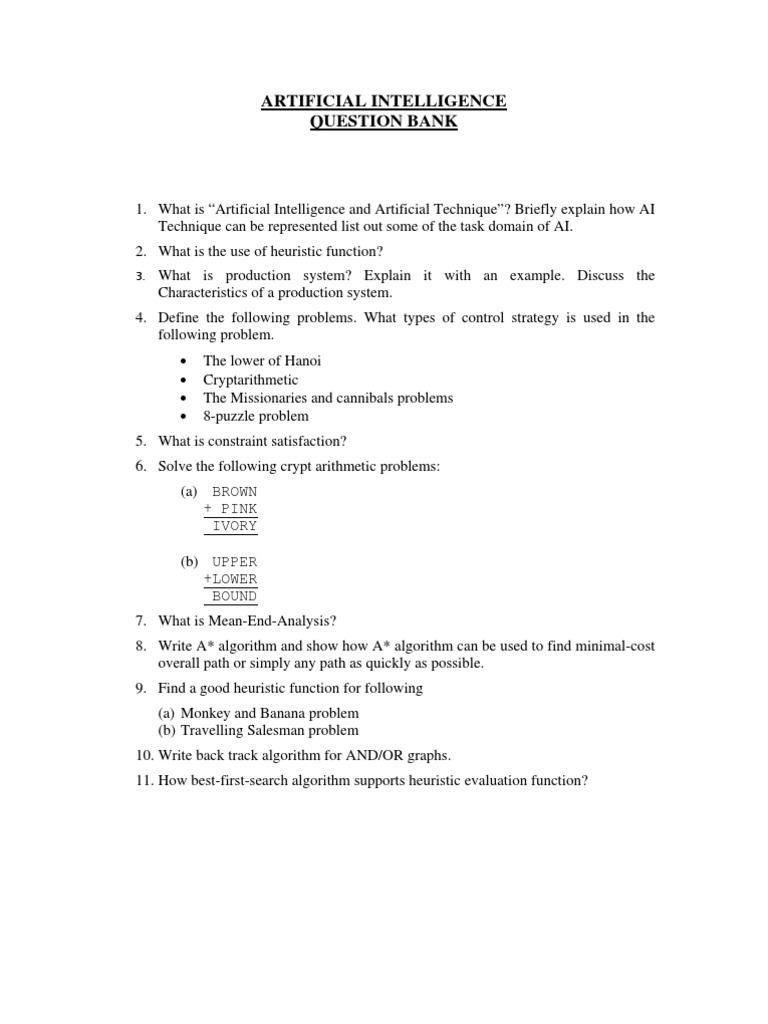 AI Question Bank for Students | PDF | Artificial Intelligence ...