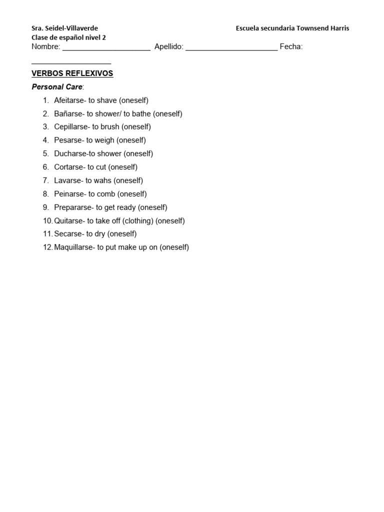 Lista de Verbos Reflexivos | PDF