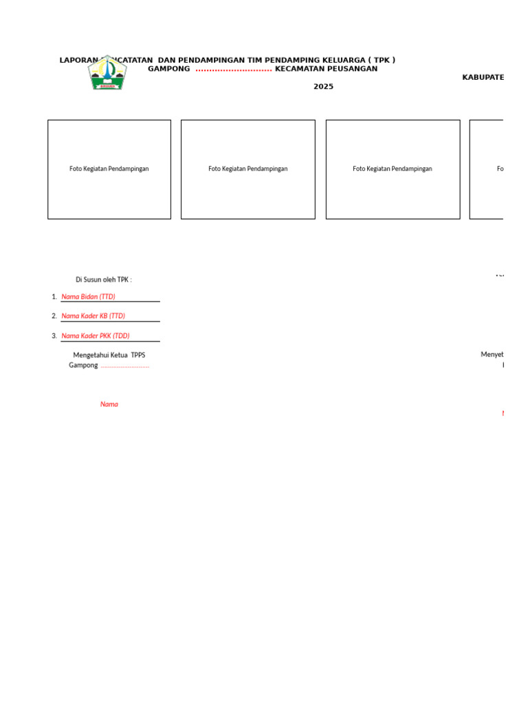 Format Laporan Pendampingan TPK 2025 TERBARU | PDF