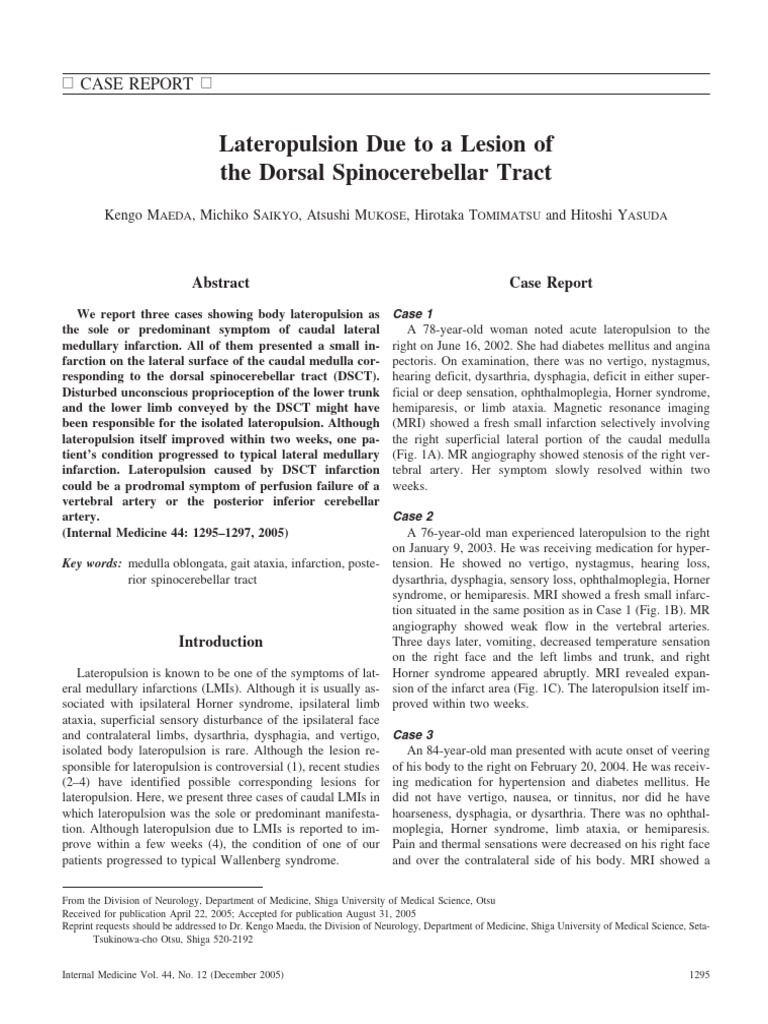 Lateropulsion Due To A Lesion of The Dorsal Spinocerebellar Tract | PDF ...