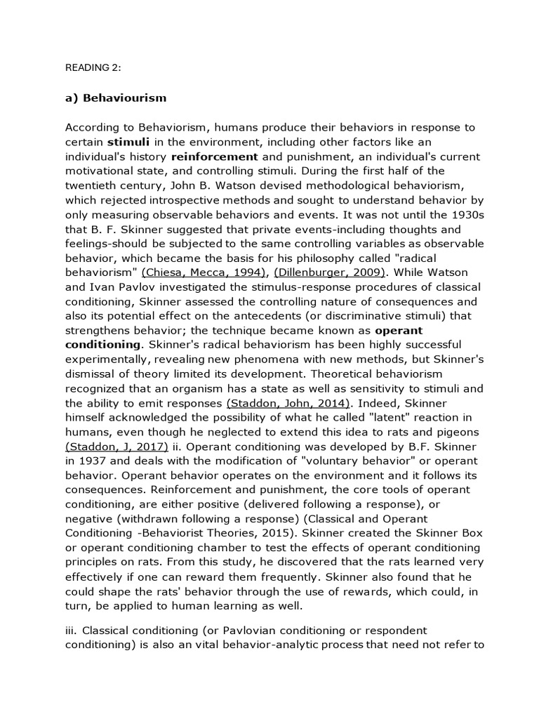 Reading 2. Behaviorism and Innatism | PDF | Behaviorism | Classical ...