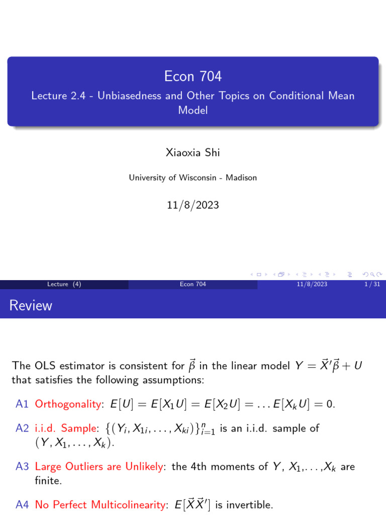Unbiasedness in OLS Estimation | PDF | Ordinary Least Squares | Bias Of ...