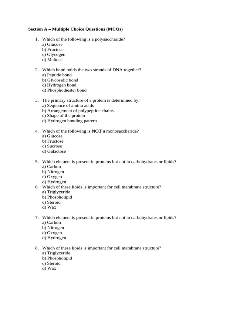 Worksheet - Biological Molecules | PDF | Carbohydrates | Lipid