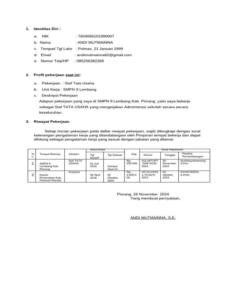 Contoh Format Suket Pengalaman Kerja | PDF