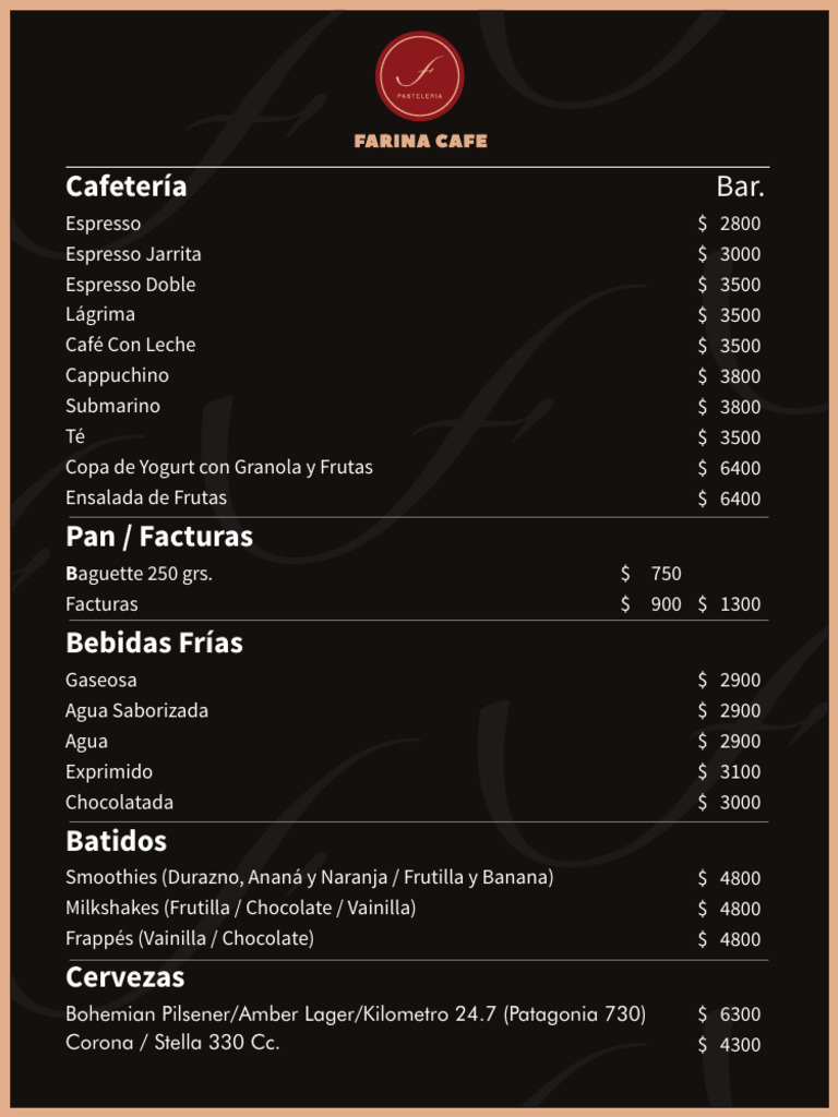 Farina Menu | PDF | Queso | Alimentos