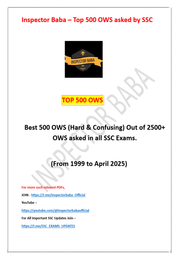 Top 500 OWS for SSC Exams | PDF