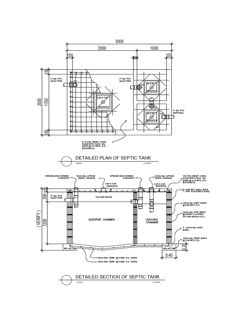 Septic Tank Design Plan and Section | PDF | Sewerage | Hydraulic ...