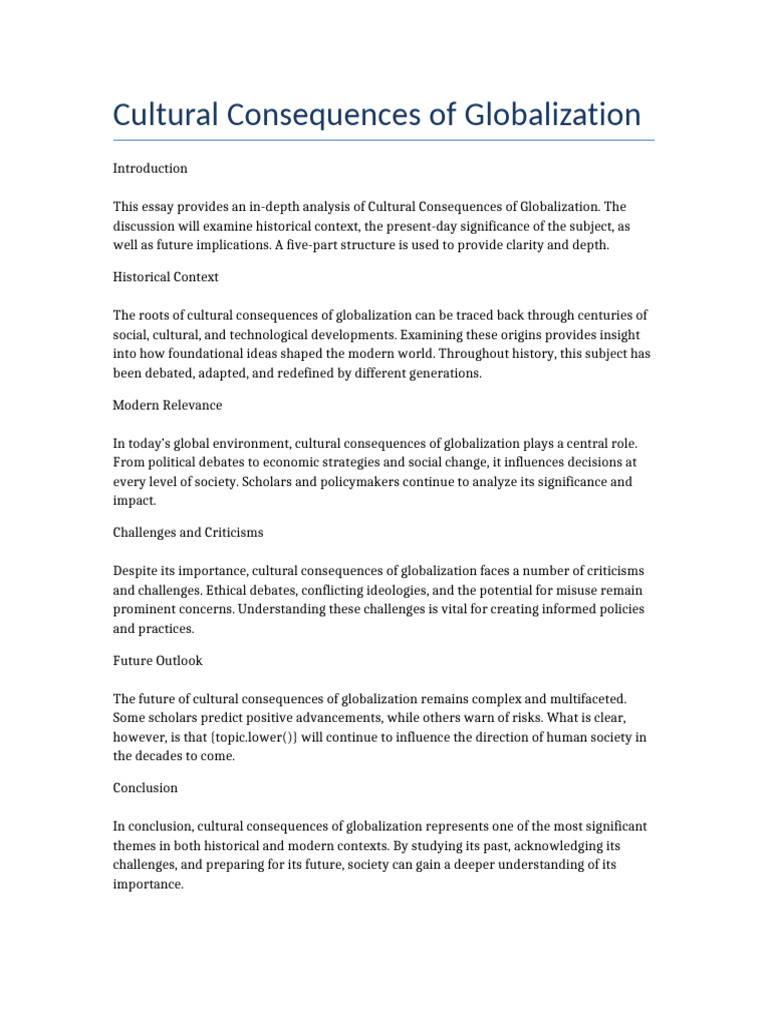 Essay 4 Cultural Consequences of Globalization | PDF