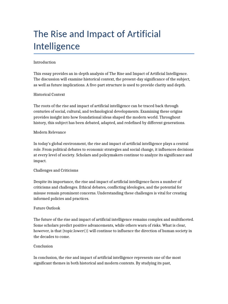 Essay 1 The Rise and Impact of Artificial Intelligence | PDF