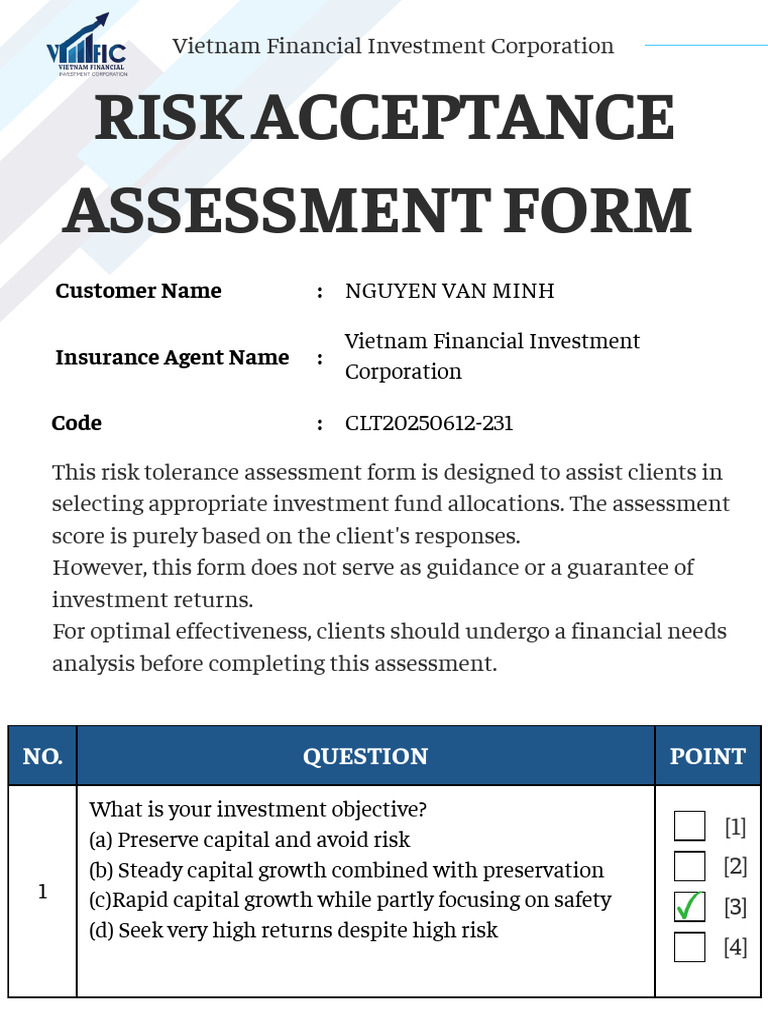 Risk Tolerance Assessment Form | PDF | Investing | Risk