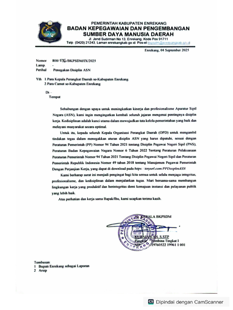 Surat Penegakan Disiplin ASN, 4 September 2025 | PDF