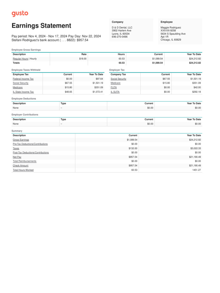 Earnings Statement | PDF | Social Security (United States) | Public Finance