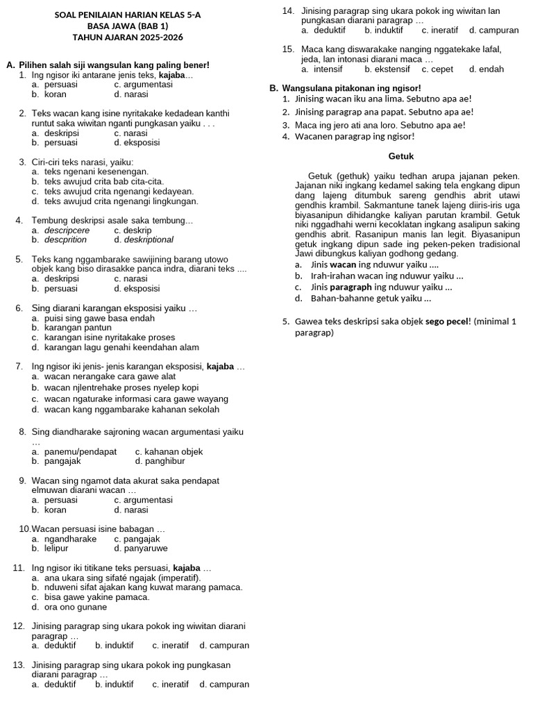 PH Basa JAwa Kelas 5 | PDF