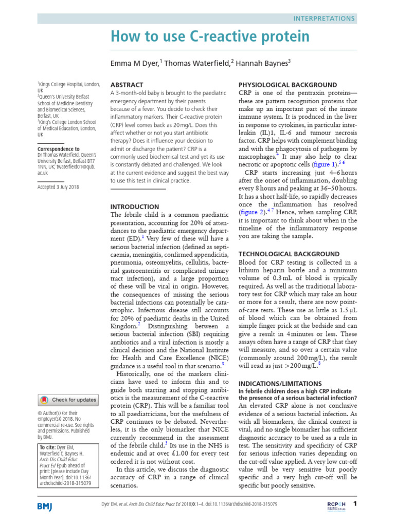 Using C-Reactive Protein in Pediatrics | PDF | C Reactive Protein ...