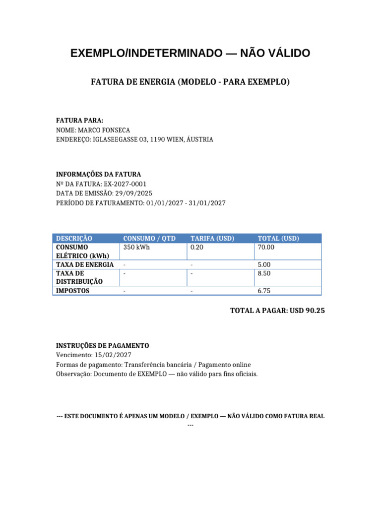 Comprovante Endereco Modelo Fatura Exemplo | PDF