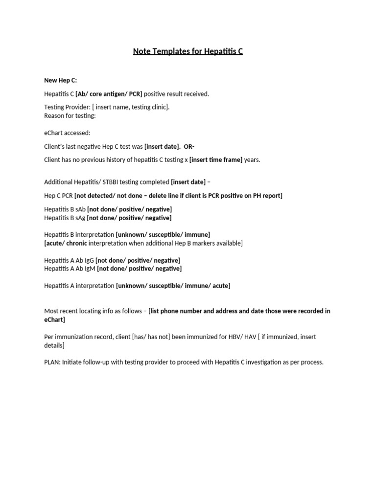 Hepatitis C Testing Note Templates | PDF