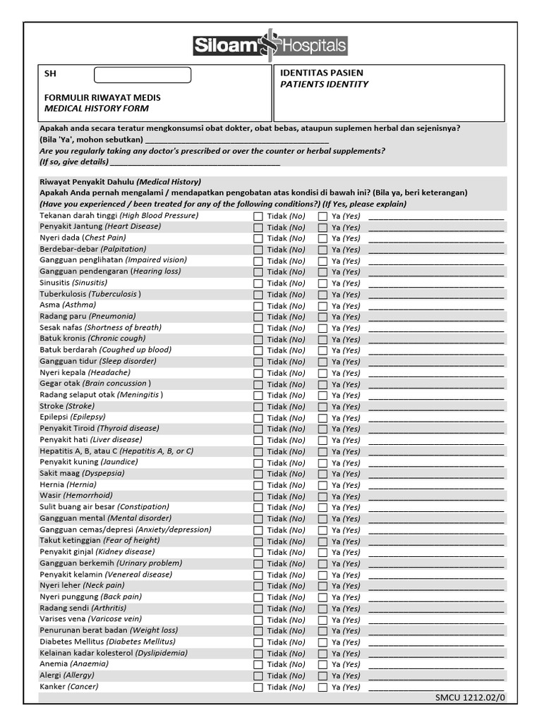 Pre Assessment Forms Untuk MCU | PDF