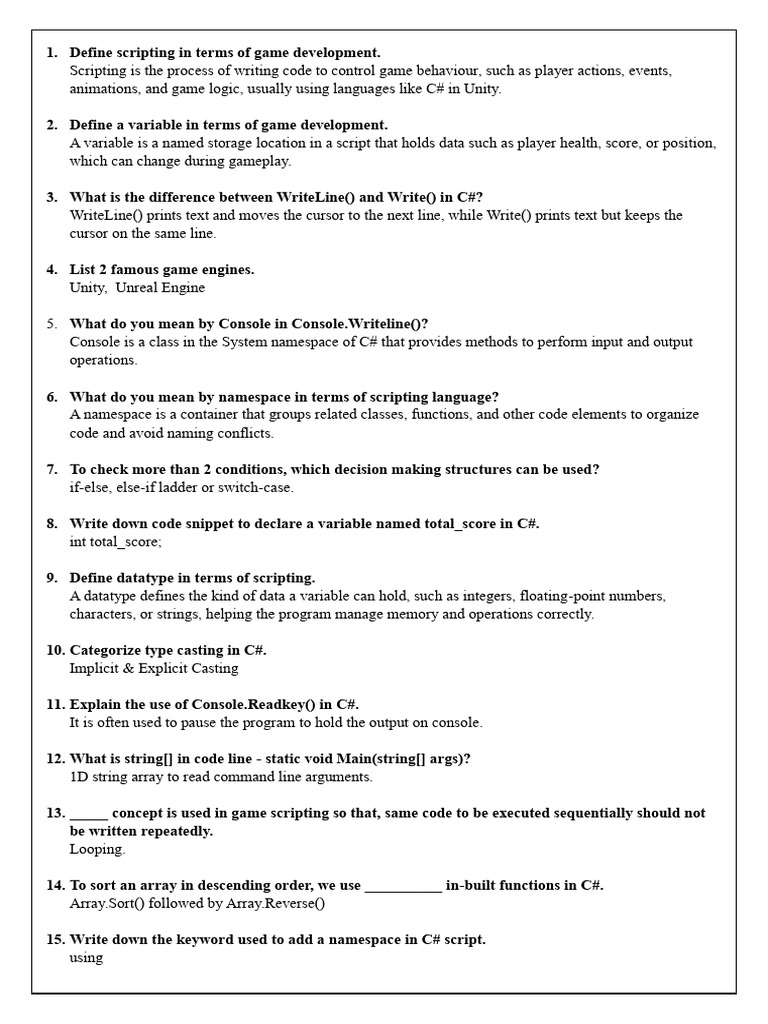 Scripting For Games Assignment Solution | PDF | C Sharp (Programming Language) | Class (Computer ...