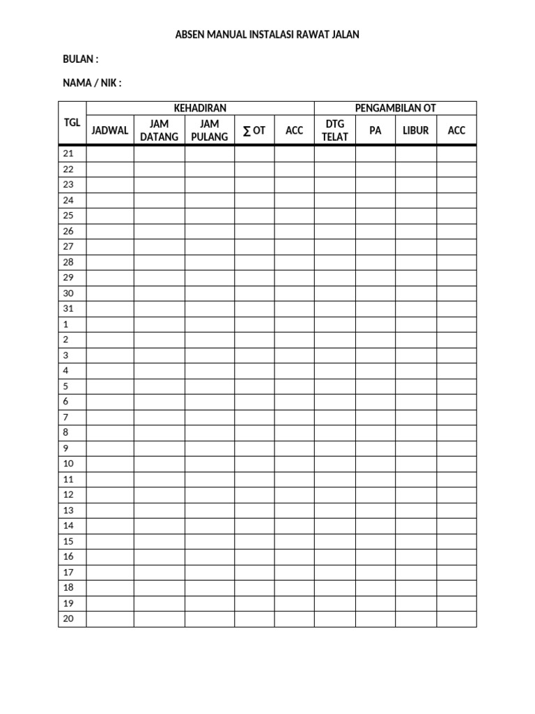 Absen Manual Instalasi Rawat Jalan | PDF