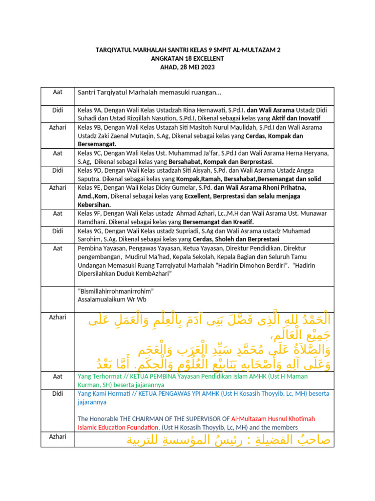 MC Tarqiyatul Marhalah 2023 Excellent | PDF