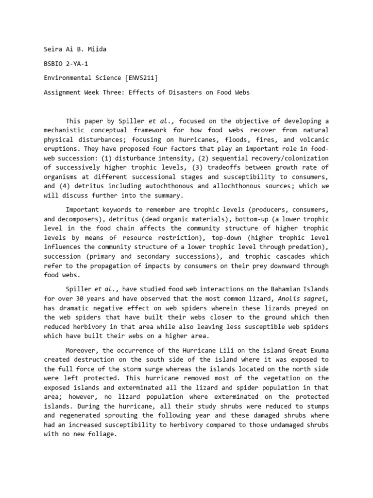 MIIDA - Effects of Disasters On Food Webs | PDF | Herbivore | Food Web