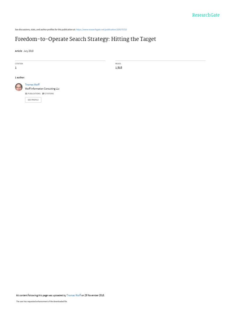 FTO Search Strategy Wolff in Online Searcher Magazine | PDF | Patent ...