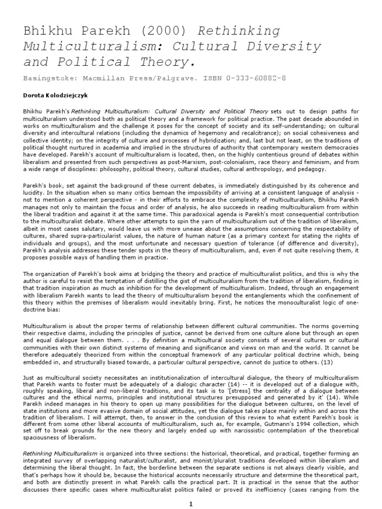 Bhikhu Parekh Rethinking Multiculturalism | PDF | Multiculturalism ...
