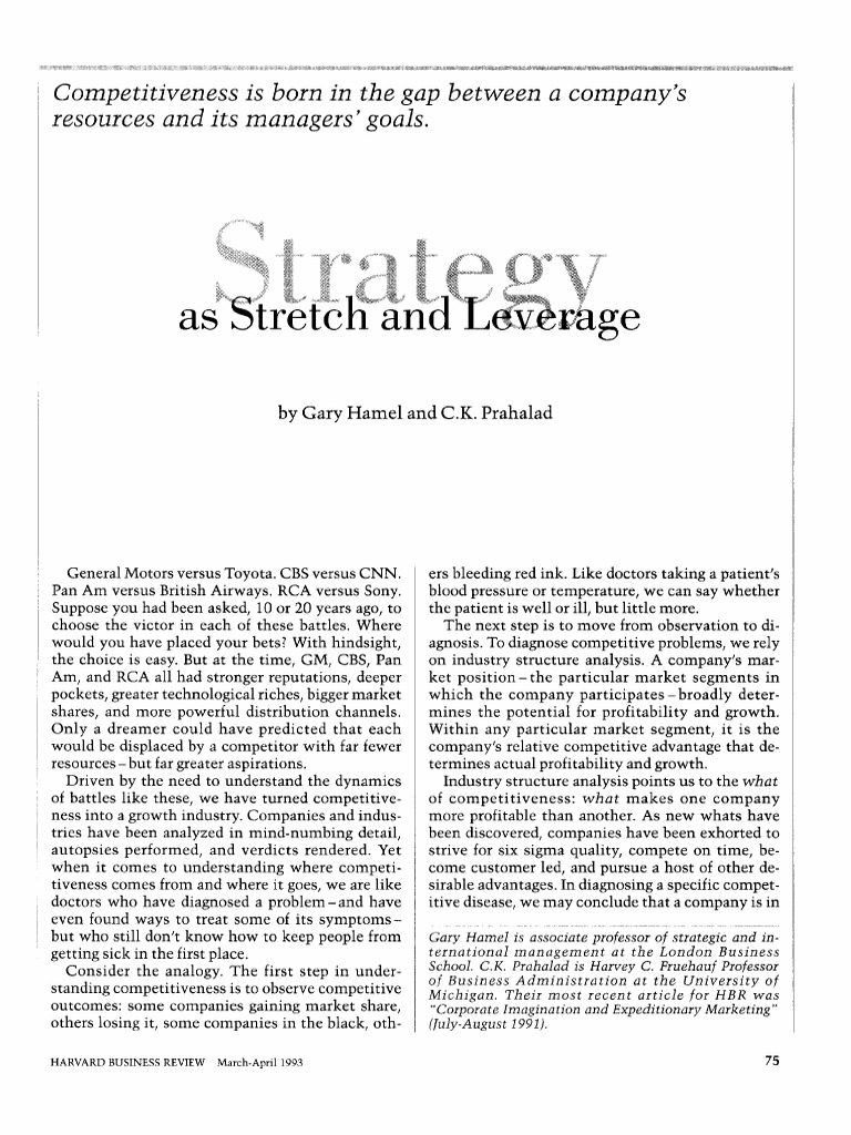 Strategy As Stretch and Leverage Hamel and Prahalad 1993 | PDF