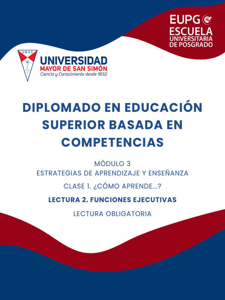 Lectura 2. Funciones Ejecutivas C1. S1 PDF | PDF | Aprendizaje | Plan de estudios